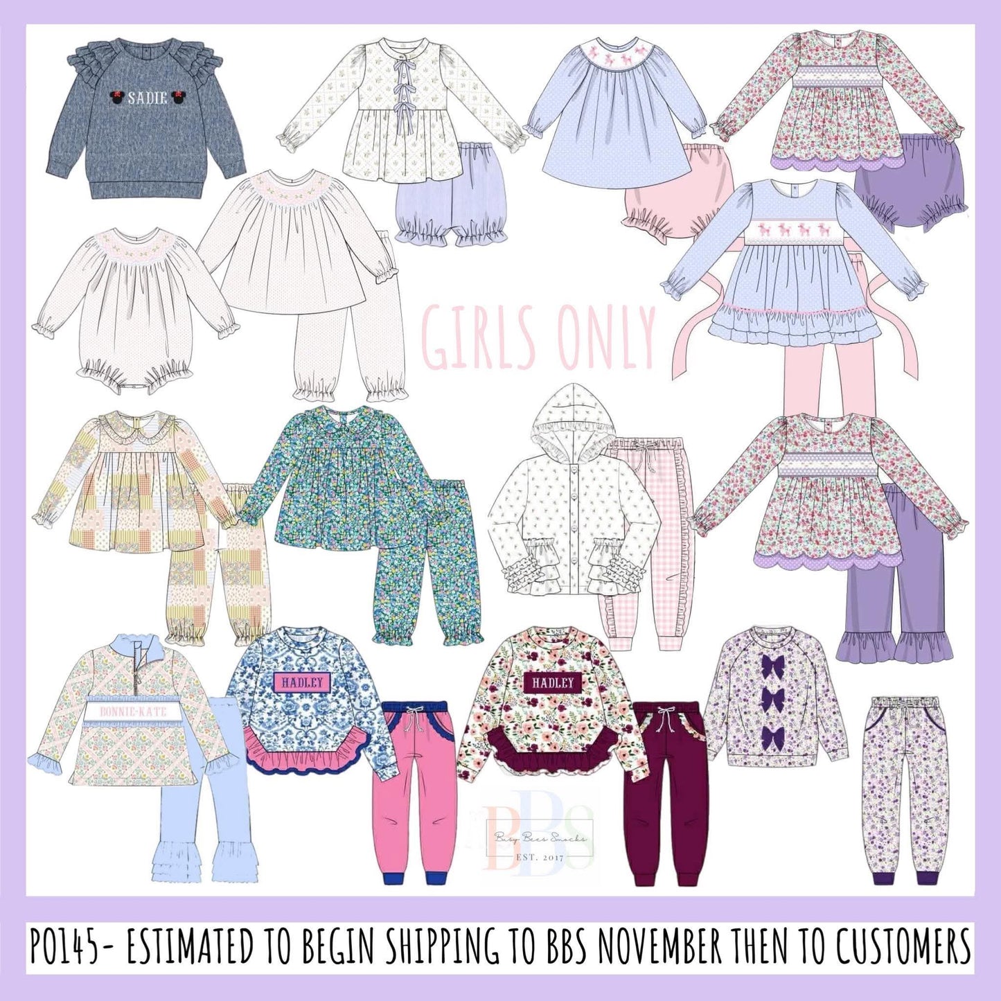 Pre Order 145: Girls Only- Wine Floral Name Smock Jogger Set – Busy Bee ...